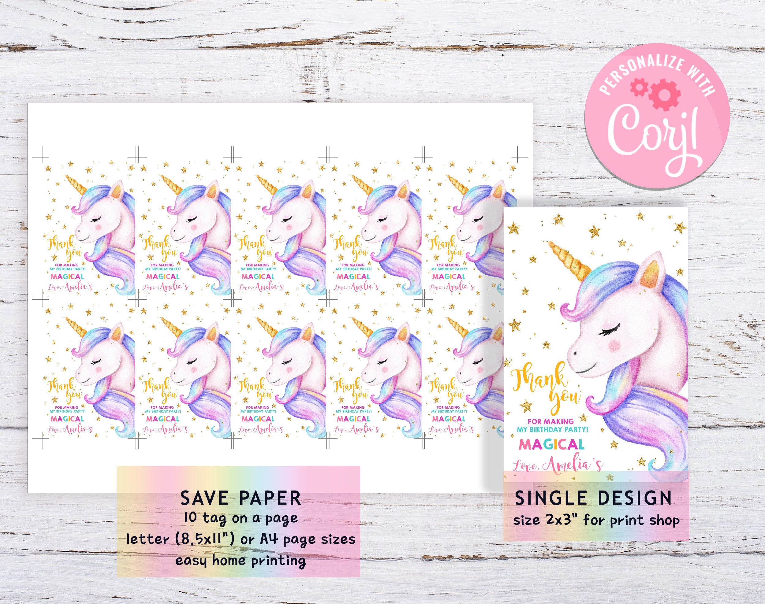 Unicorn Favor Tags Birthday Party Decor First Girl Gift Thank - Etsy