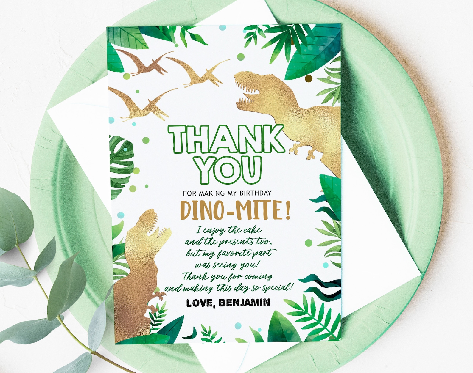 Dinosaur Thank You Card Kids Birthday Party Thank You Notes Jurassic ...