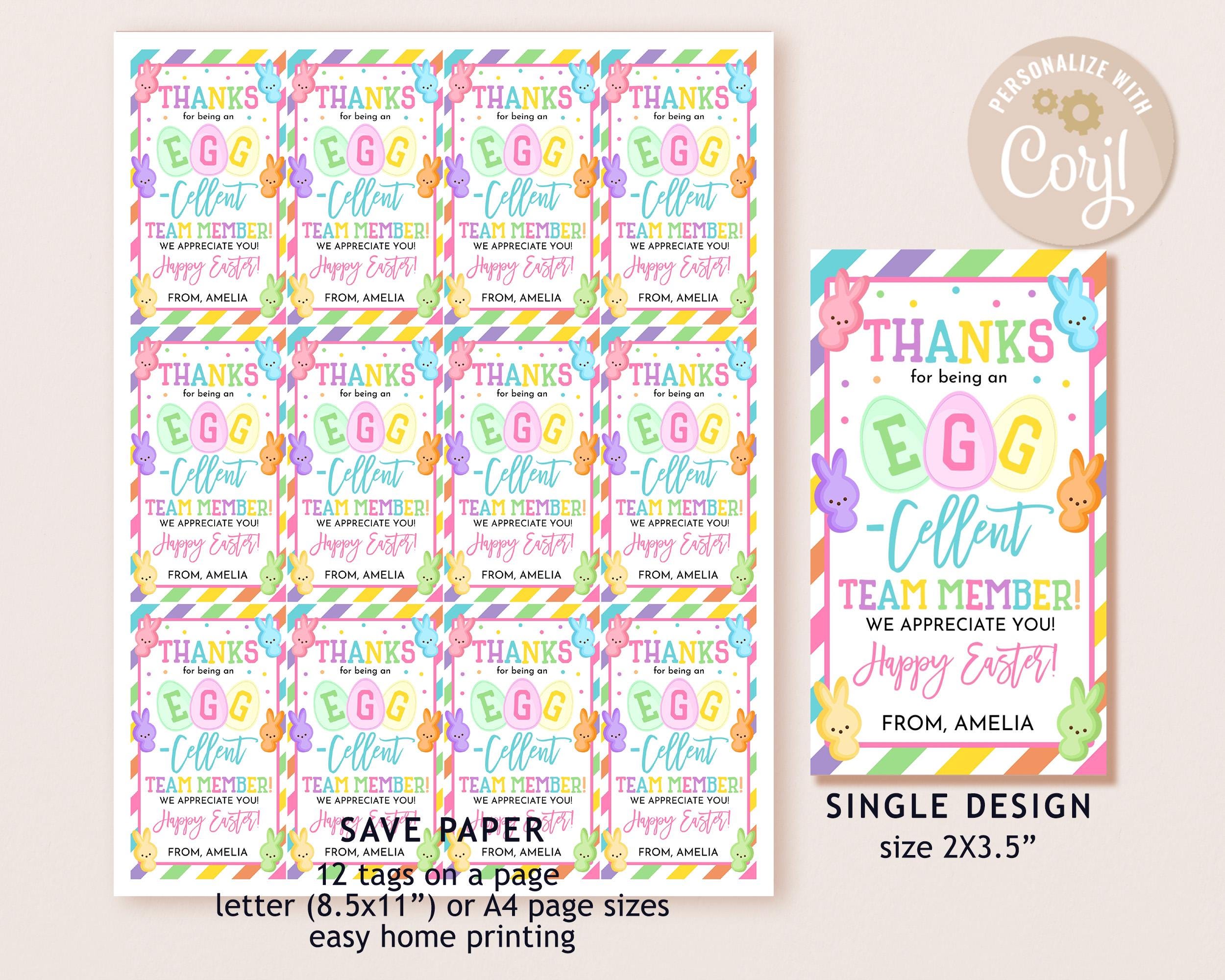 Thanks for Being an Eggcellent Team Member Easter Gift Tags Staff ...