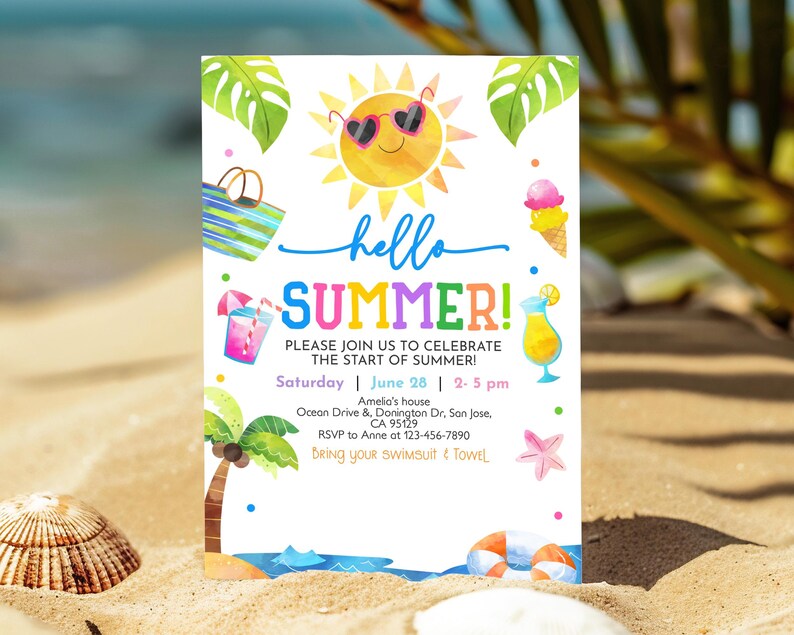 Hello Summer Invitation End of School Party Invite School's Out Fun in ...