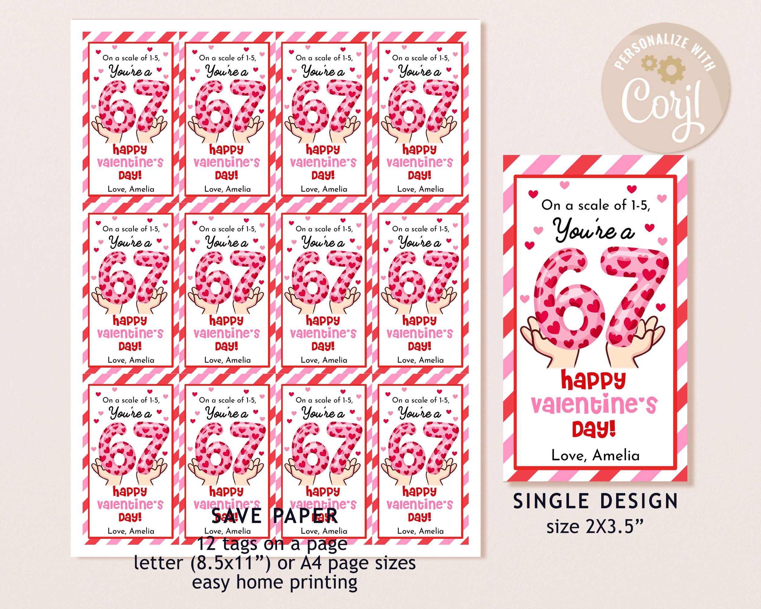 67 Valentine's Day Gift Tag, on a Scale of 1-5, You're a 6 7 Valentine ...