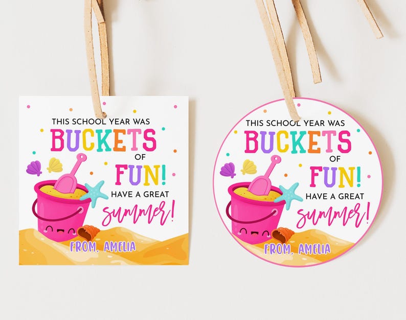Buckets of Fun Gift Tags End of Year Favor Tags Last Day of School ...
