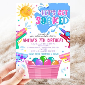 Water Balloon Birthday Invitation Water Gun Birthday Invite Let's Get ...