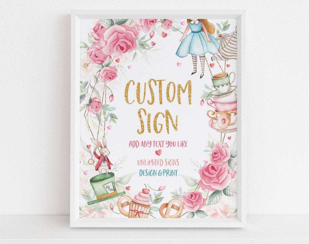 Alice in Wonderland Table Sign Onederland Custom Sign Girl 1st Birthday ...