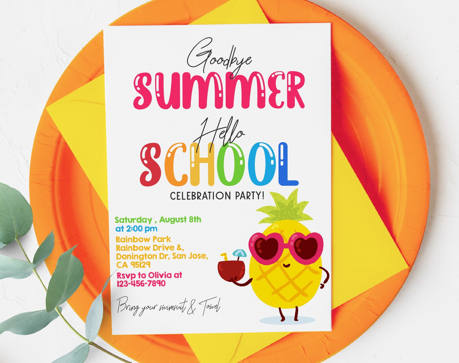 End of Summer Party Invitation Back to School Invites First Day of ...