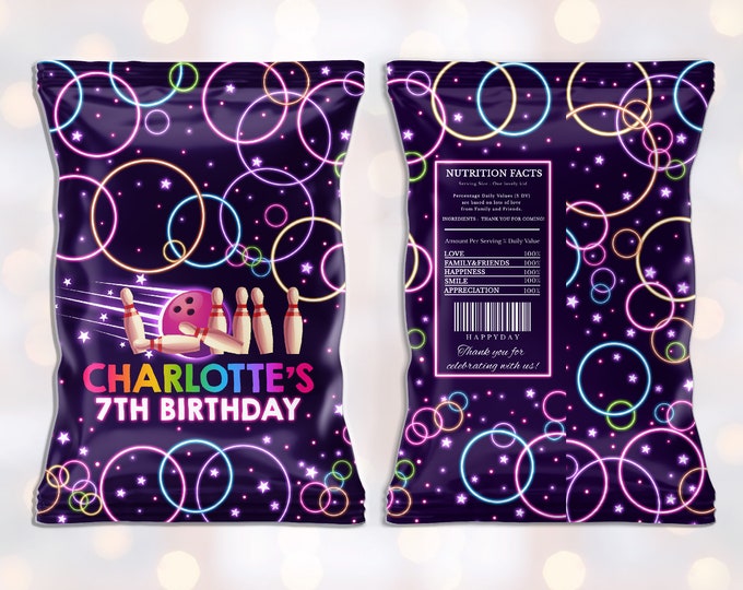 Bowling Chip Bag Birthday Party Favor Neon Glow Bowling Snack - Etsy