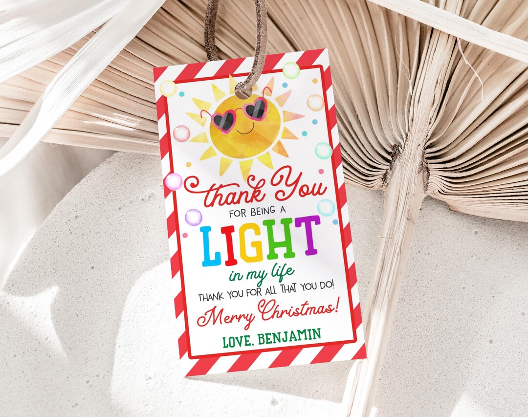 Thank You for Being A Light in My Life Christmas Candle Tag Teacher ...
