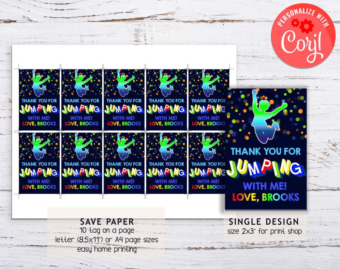 Jump Favor Tag Birthday Party Trampoline Gift Label Let's - Etsy