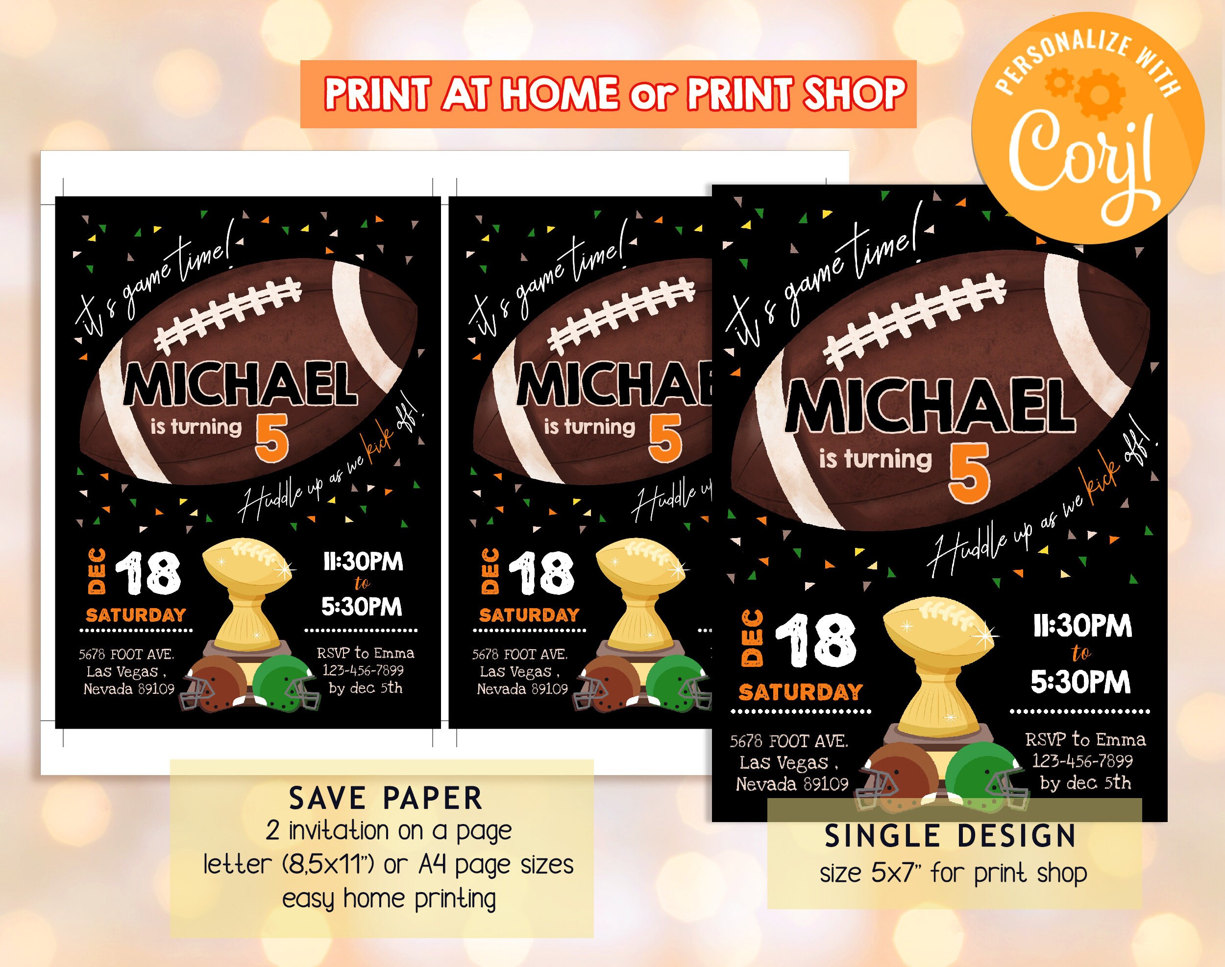 Football Invitation Birthday Party Invite Sports Game Time Touchdown ...