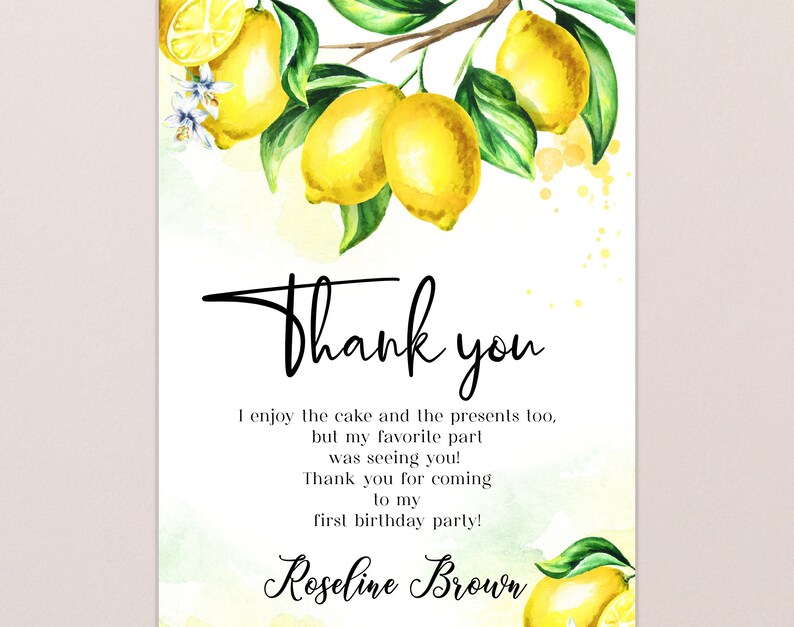 Lemon Thank You Card Citrus Note Wedding Bridal Shower Baby - Etsy