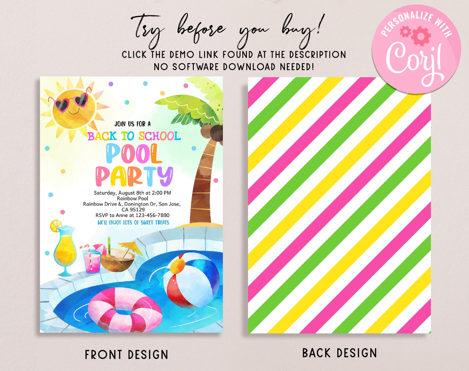 Back to School Invitation End of Summer Pool Party Invites - Etsy