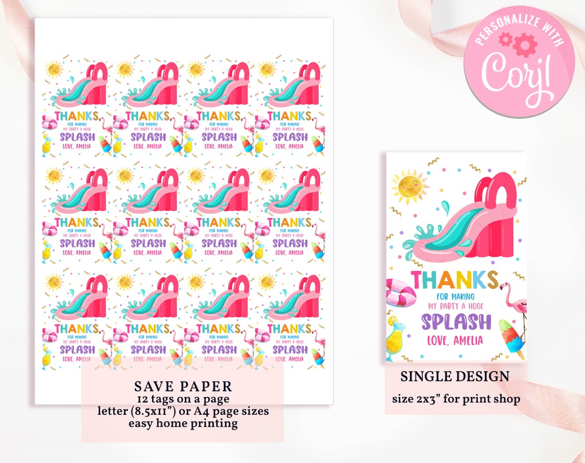 Pool Party Gift Tags Tropical Summer Thank You Tag Flamingo - Etsy