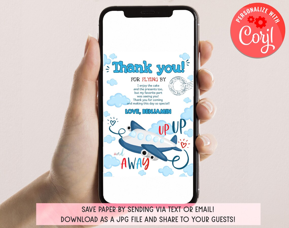 EDITABLE Airplane Thank You Cards Aviation Birthday Party Thank You ...