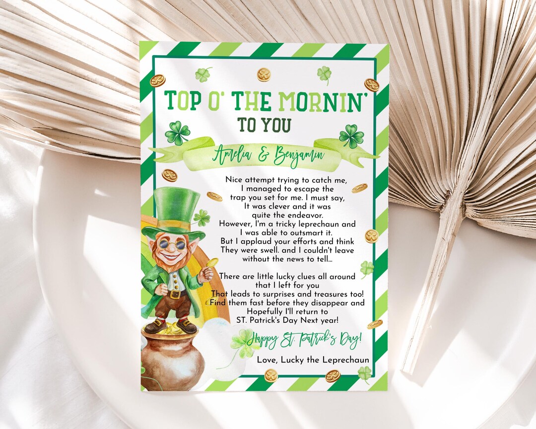 Printable Leprechaun Letter, St Patrick's Day Trap Note for Kids ...