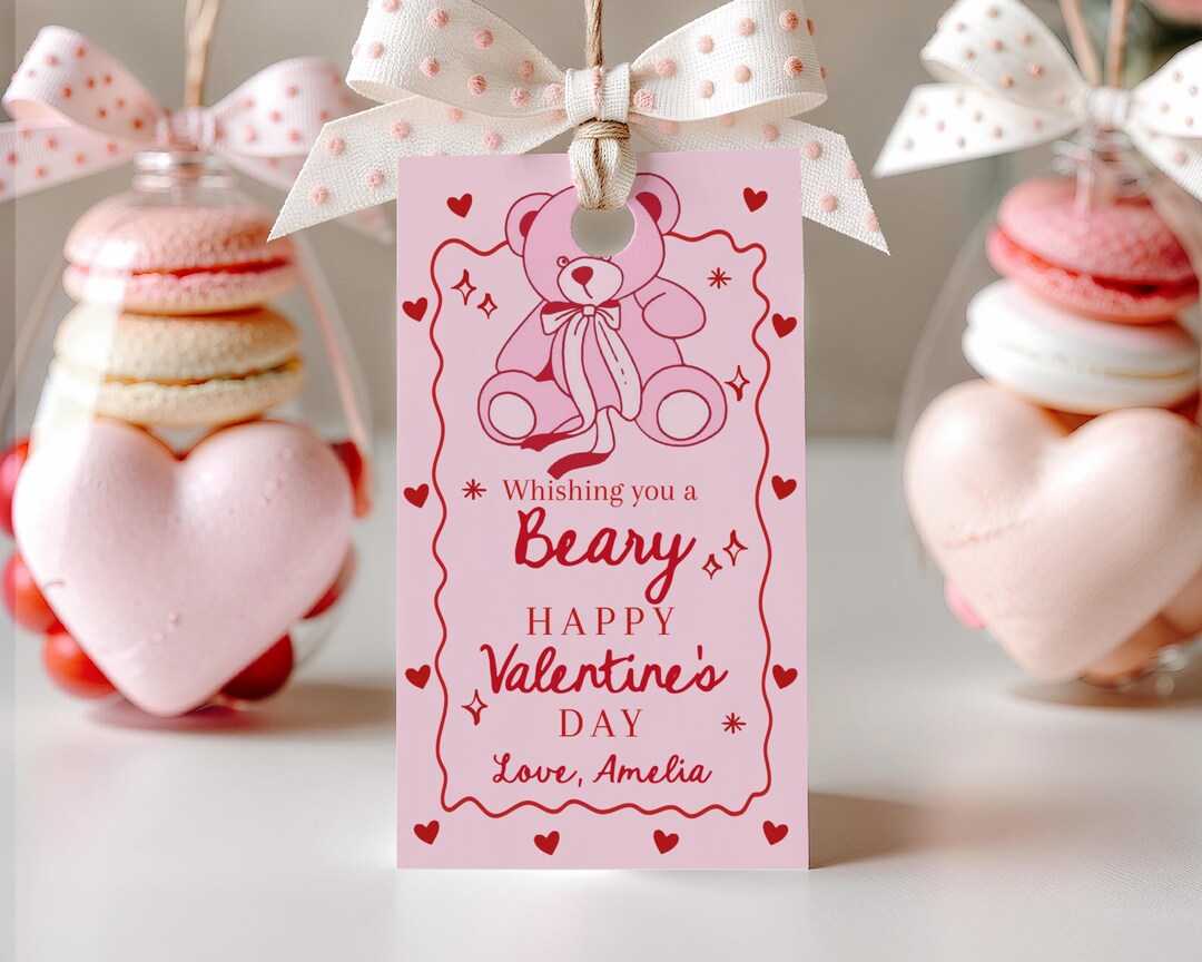 Wishing You a Beary Happy Valentine's Day Gift Tag, Pink Teddy Bear ...