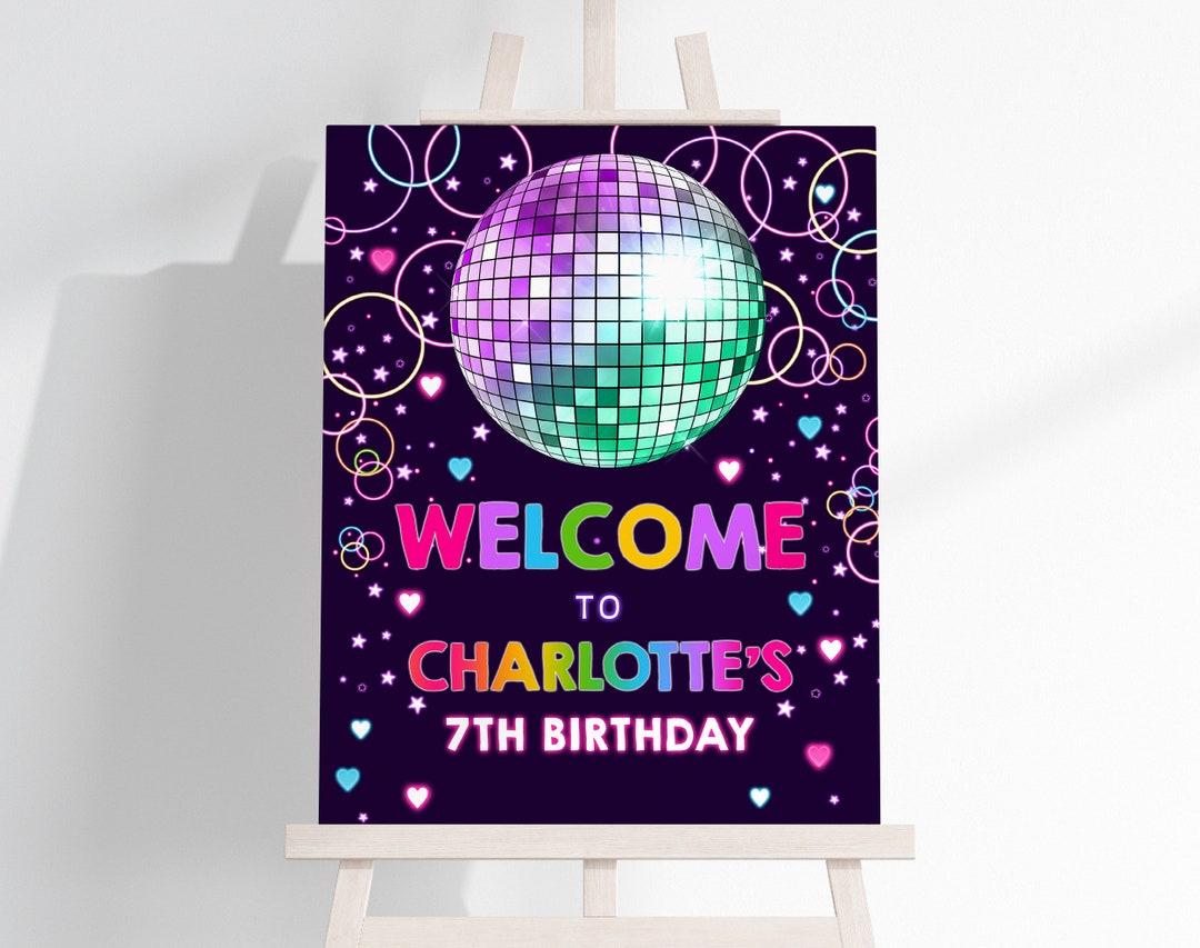 Dance Party Birthday Welcome Sign Teen Girls Birthday Decor Neon Glow ...