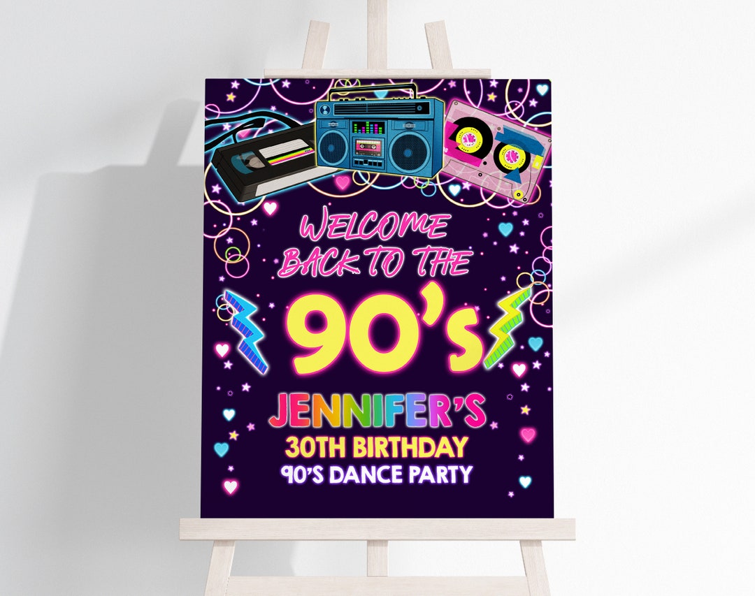 90s Party Welcome Sign 40th Birthday Decor 80s Retro Back 1990s Poster ...