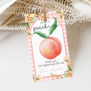 Peach Birthday Favor Tags One Sweet Peach Thank You Tags Sweet as a ...