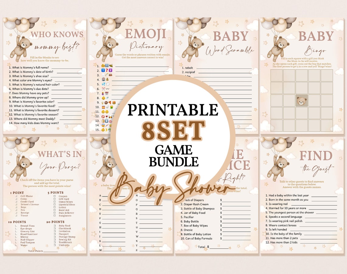 Teddy Bear Baby Shower Game Bundle Printable Boho Party Games - Etsy