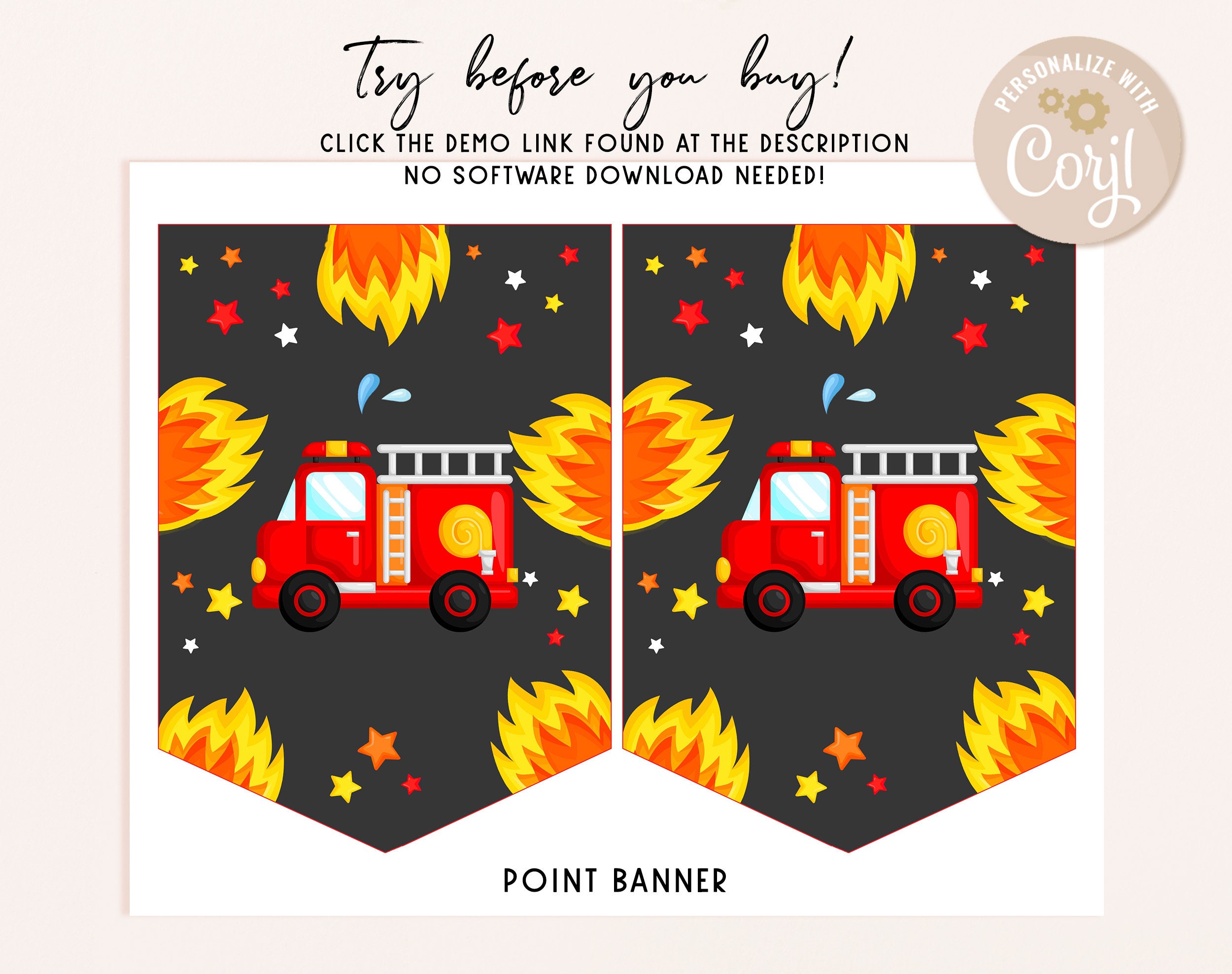 Firetruck Birthday Banner Boy First Birthday Party Decor Fireman ...