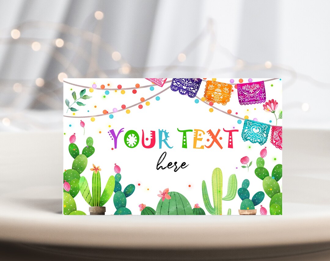 Fiesta Birthday Food Tents Mexican Cactus Succulent Baby Shower Food Labels Girl Cinco De Mayo ...