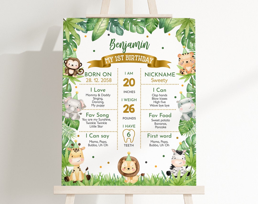 Safari Birthday Milestone Board Sign Jungle Animals Boy Wild One Party ...