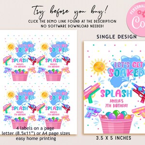 Water Balloon Juice Pouch Labels Water Gun Birthday Decor Let's Get ...