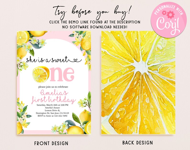 Lemon Birthday Invitation Our Main Squeeze Invite Citrus - Etsy
