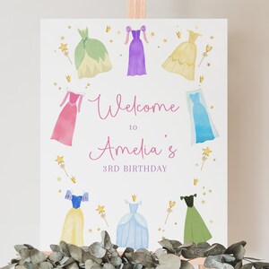 Princess Birthday Welcome Sign Once Upon a Time Princess Dresses Poster ...