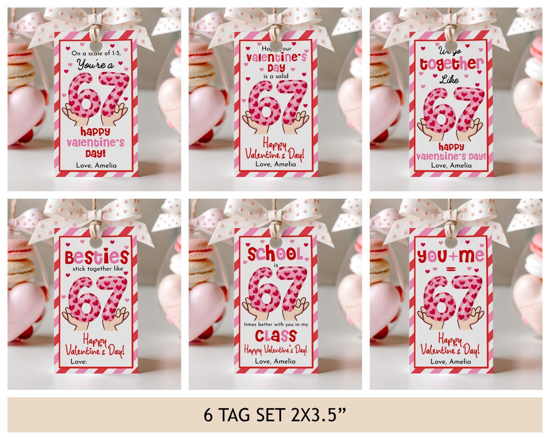 67 Valentine's Day Tag Set, Six Seven Slang Valentine Cards for Kids ...