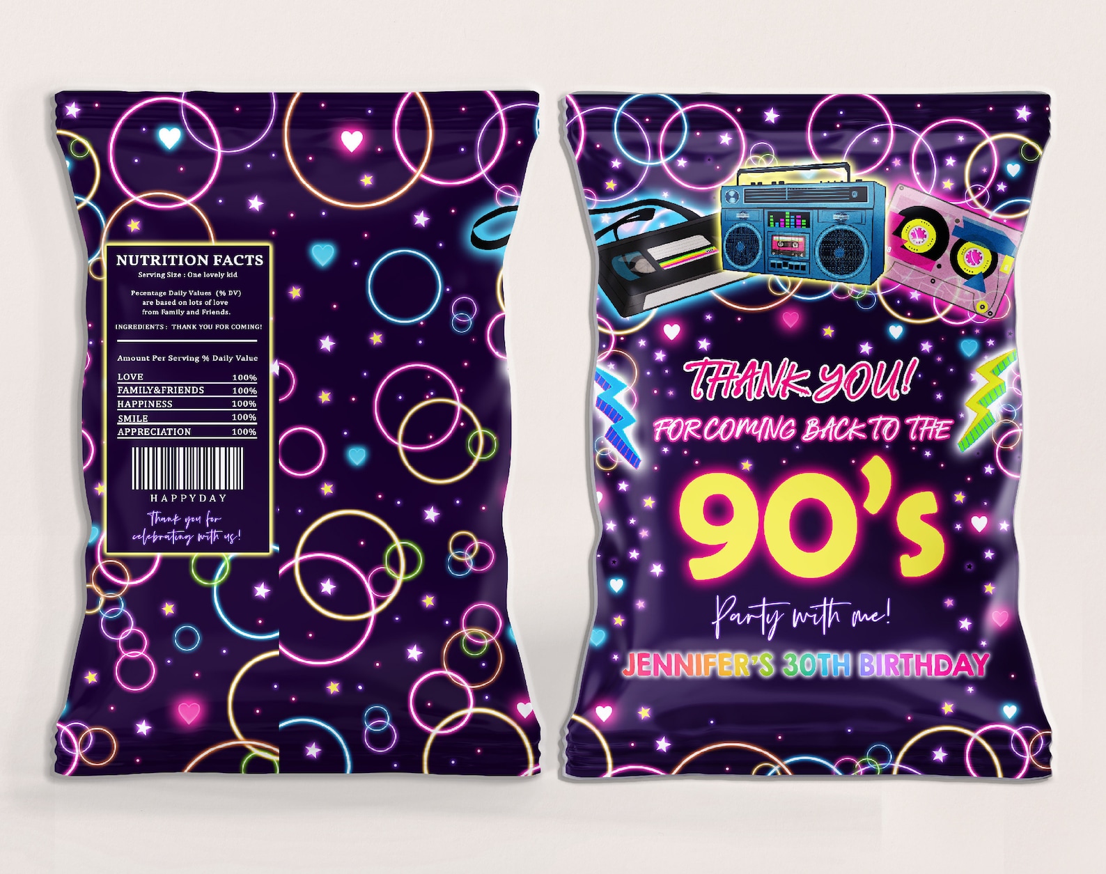 90s Party Chip Bag Labels 40th Birthday Decor 80s Retro Back 1990s ...