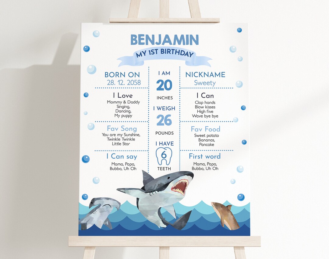 Shark Birthday Milestone Board Sign Boy Birthday Party Decor Under the ...