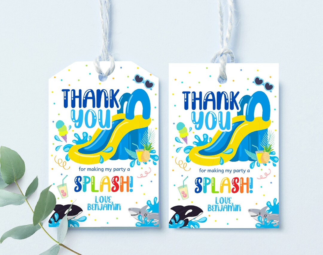 Waterslide Favor Tags Boy 1st Birthday Party Gift Tags Blue Water Slide ...