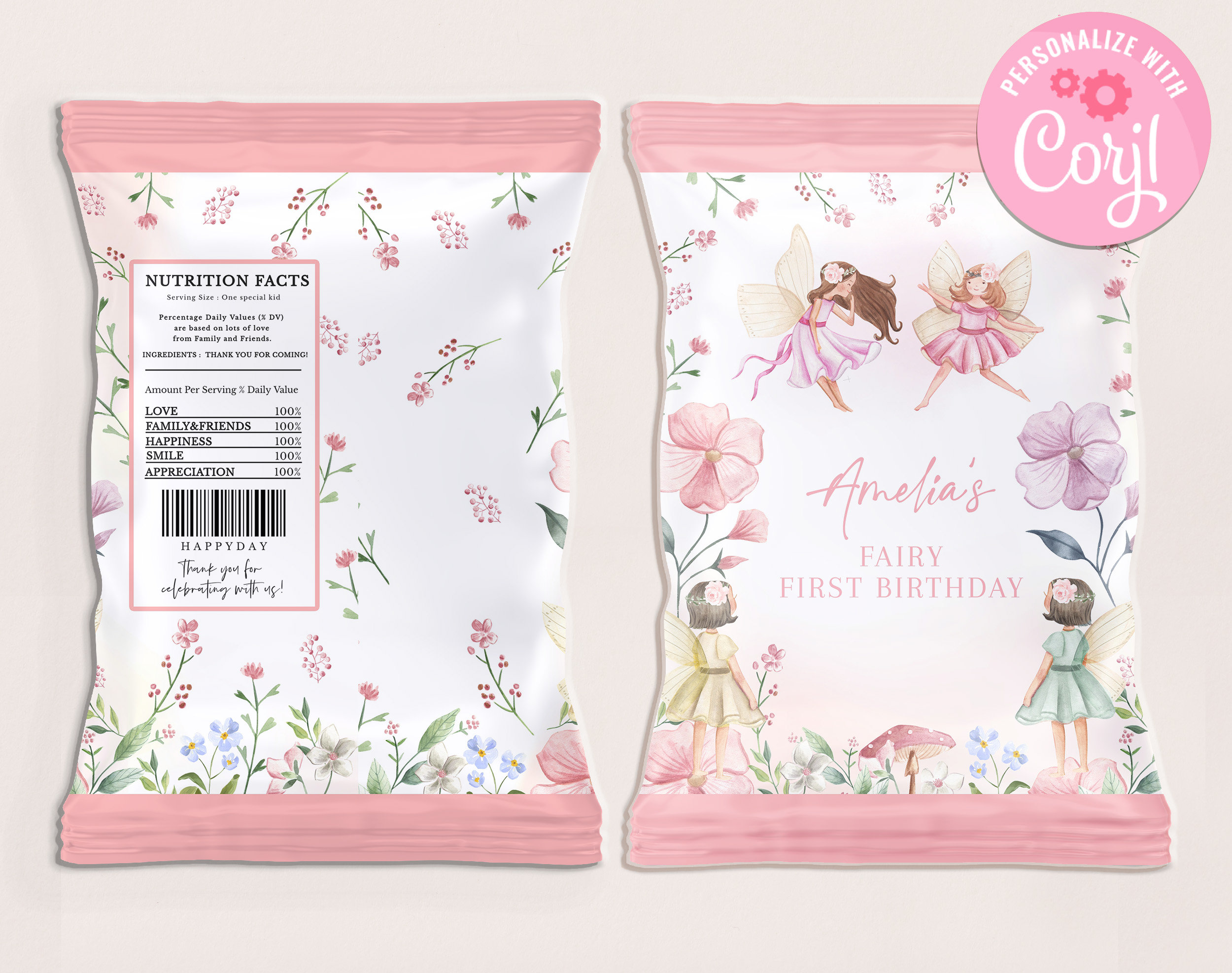 Fairy Chip Bag Labels Whimsical Enchanted Forest Girl 1st Birthday ...
