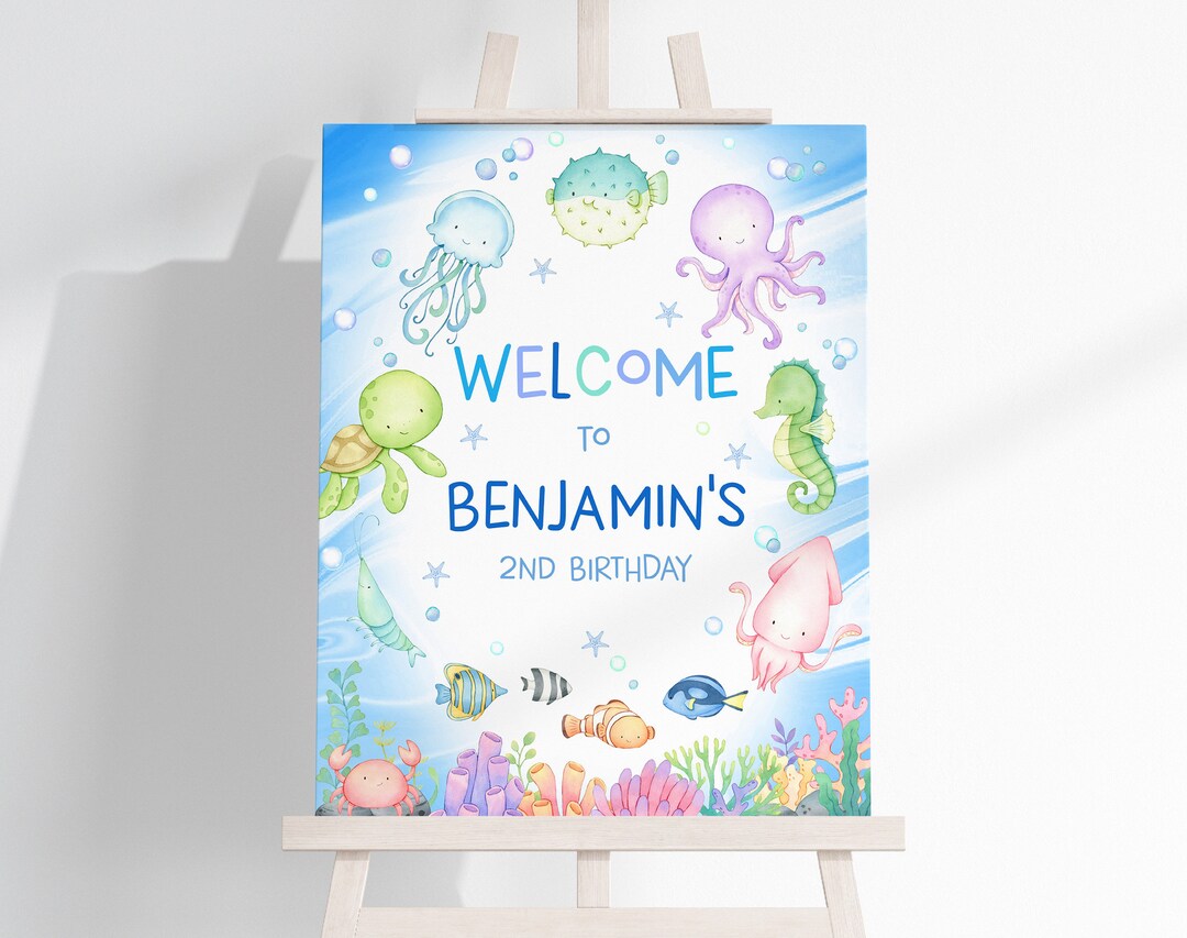 Under the Sea Birthday Welcome Sign Ocean Animals Poster Boy 1st ...