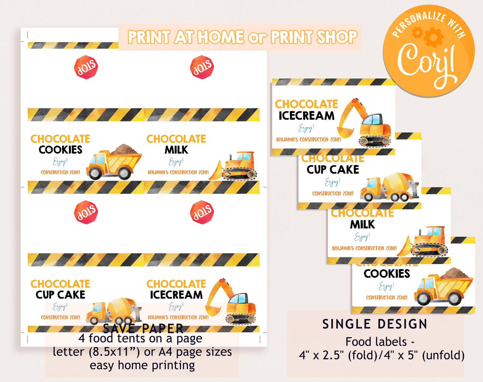 Construction Party Food Labels Printable Construction Food Tents Boy ...