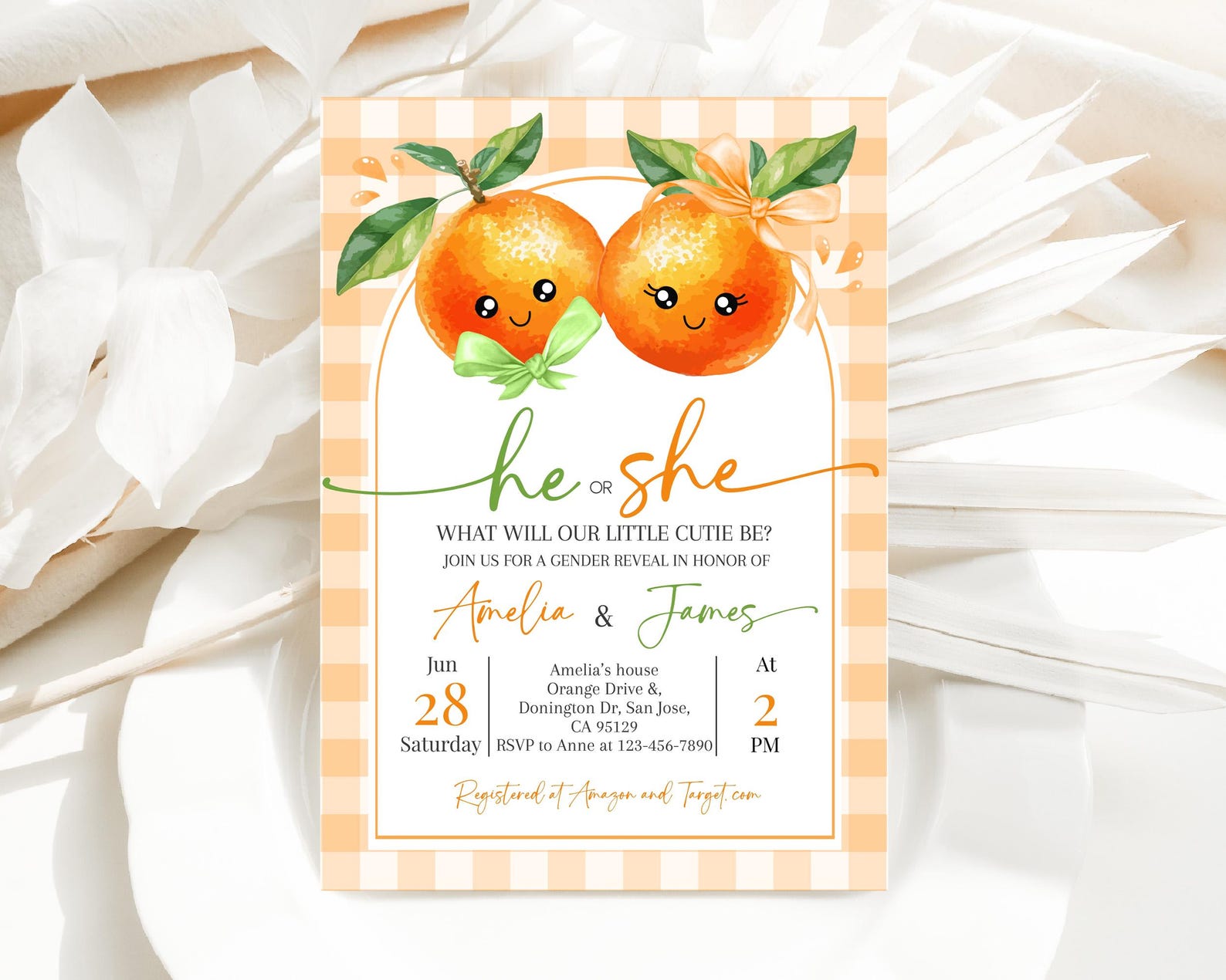 Orange Gender Reveal Invitation A Little Cutie is on the Way Citrus ...