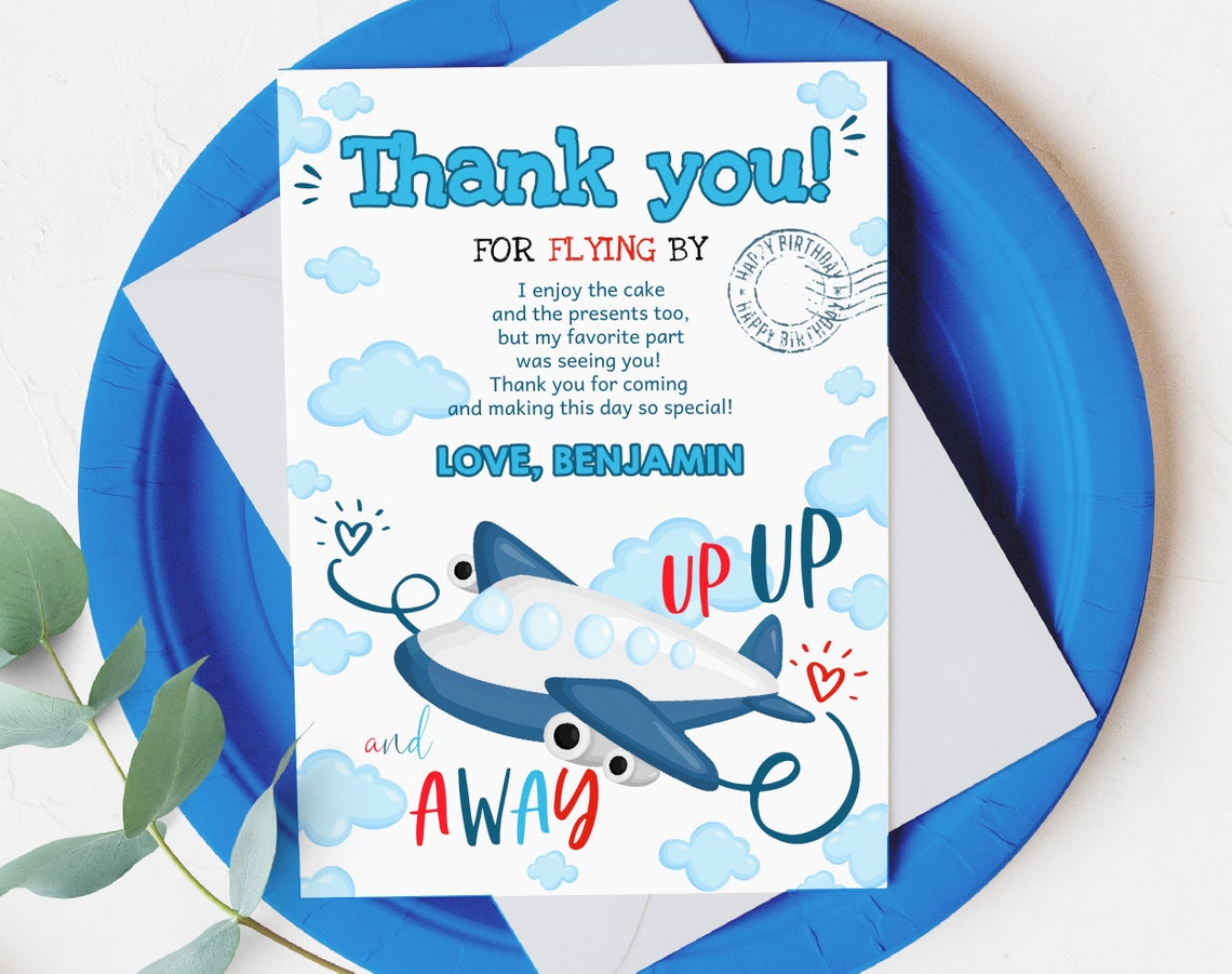 EDITABLE Airplane Thank You Cards Aviation Birthday Party Thank You ...