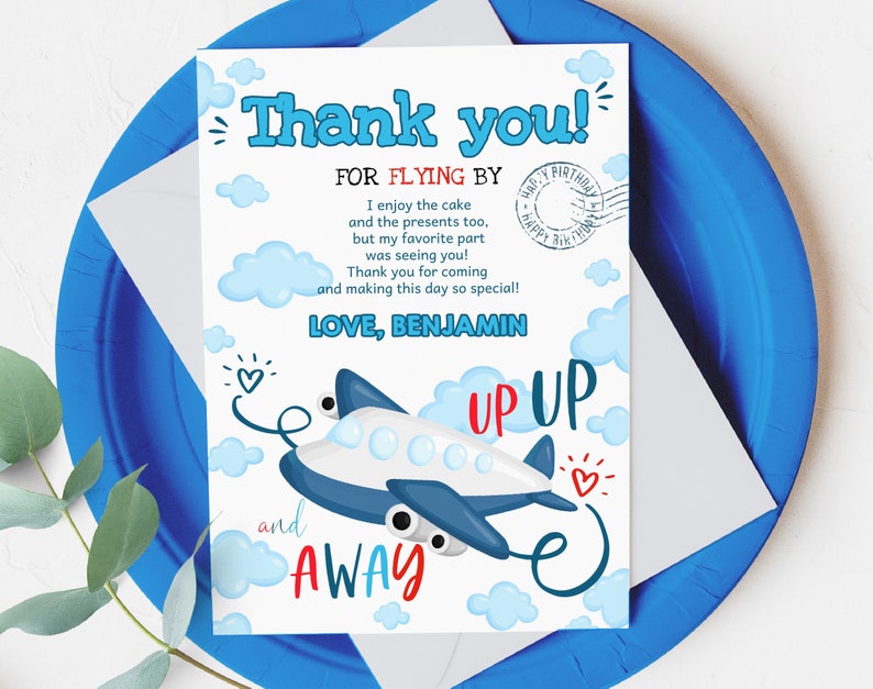 EDITABLE Airplane Thank You Cards Aviation Birthday Party Thank You ...