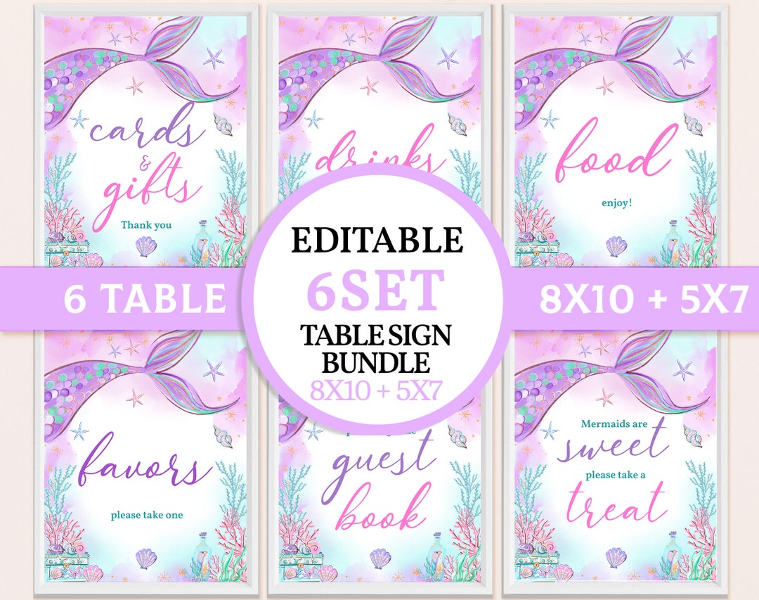 Mermaid Birthday Table Sign Set Under the Sea Girl 1st First - Etsy