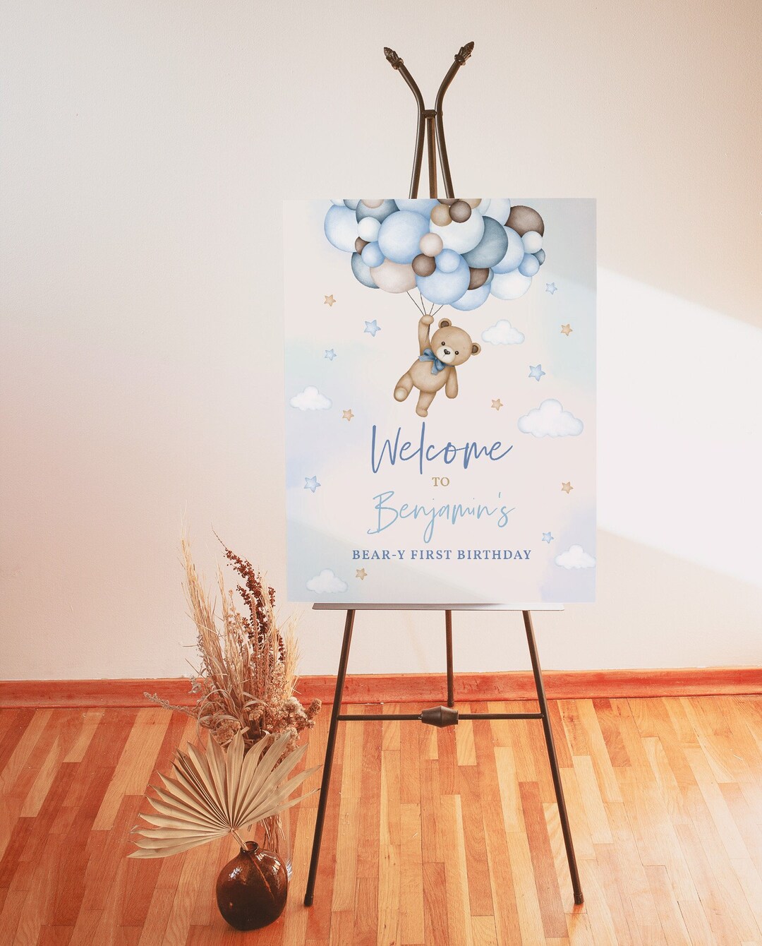 Teddy Bear Birthday Welcome Sign Beary First Boy Birthday Party Decor ...