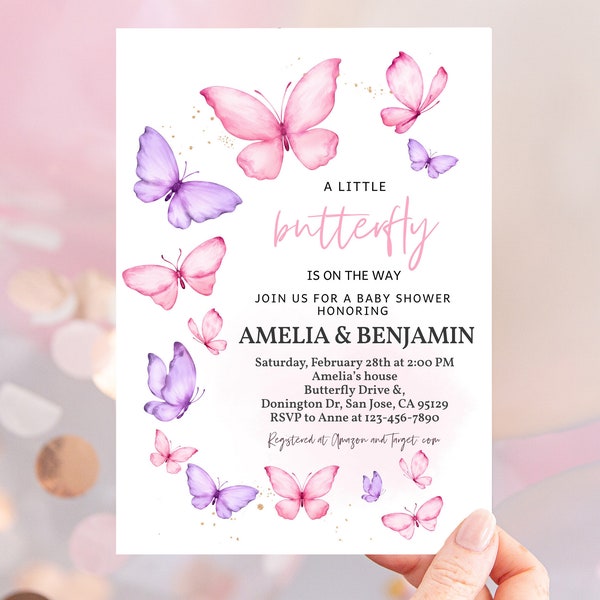Pink and Purple Butterfly Invitation Template - Etsy