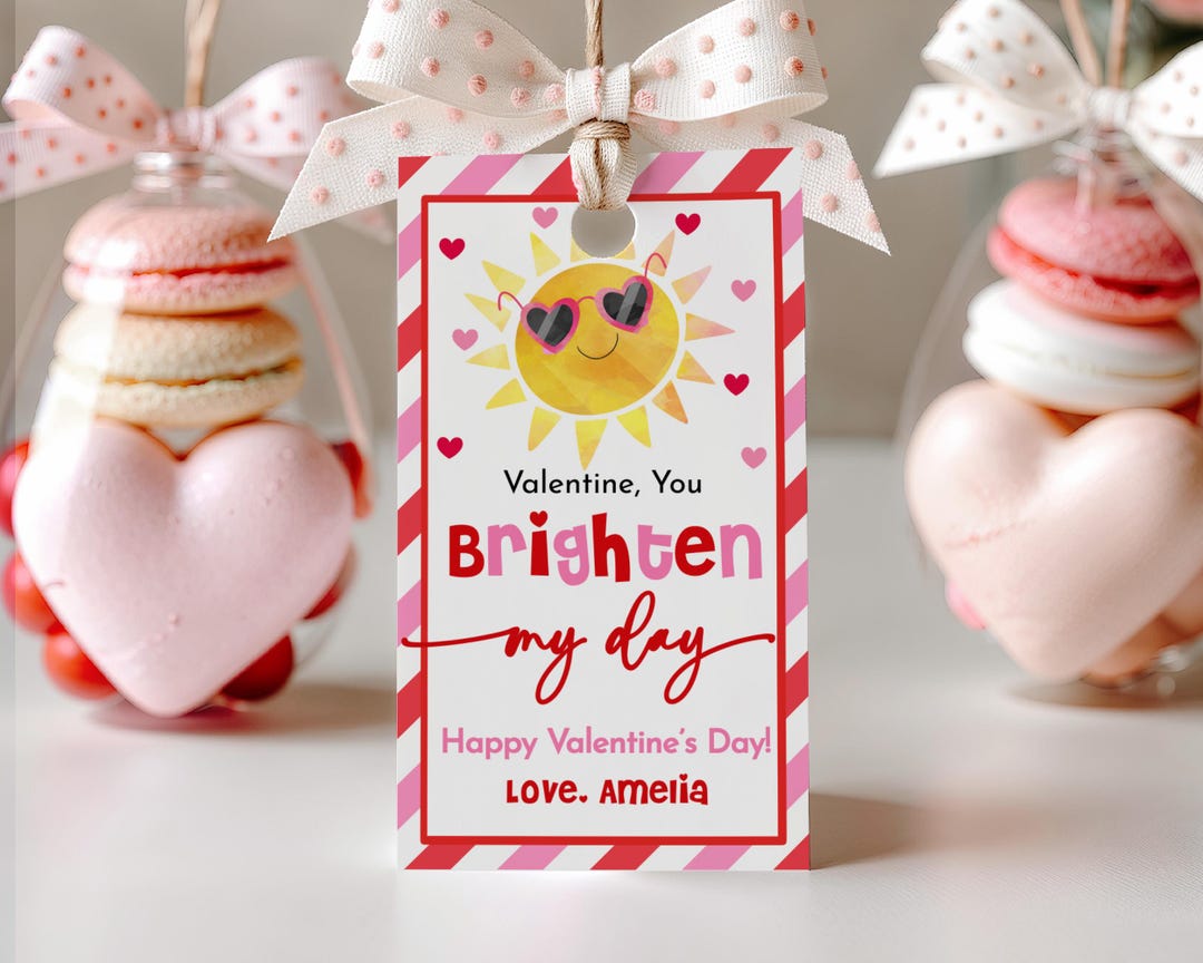 You Brighten My Day Valentine Tag, Sunglasses Valentine's Day Gift Tags ...