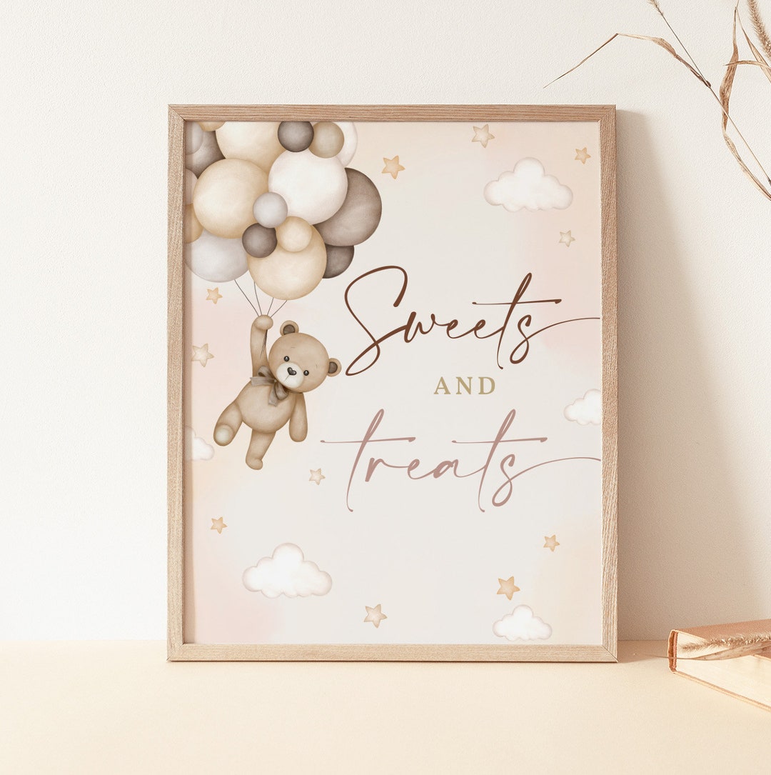 Teddy Bear Table Signs Sweet and Treats Boho Baby Shower Birthday Party ...