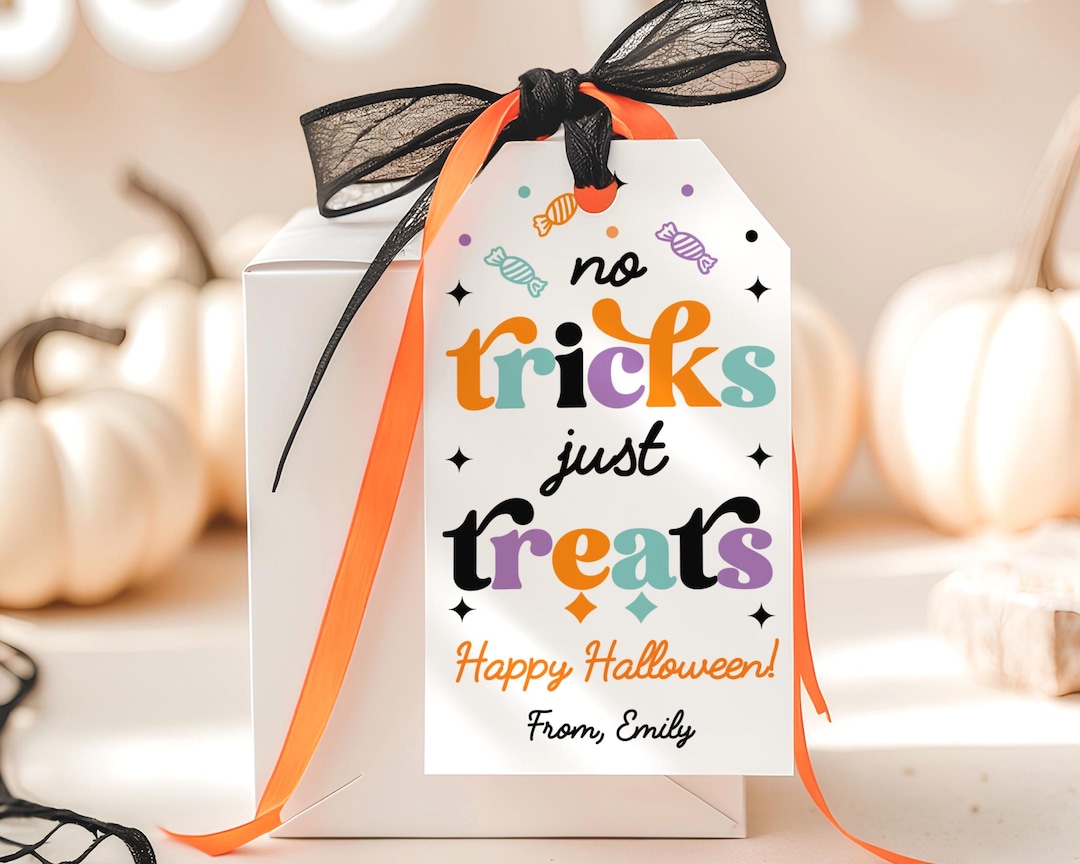 No Tricks Just Treats Tags, Happy Halloween Favor Tags, Goodie Bag Gift ...