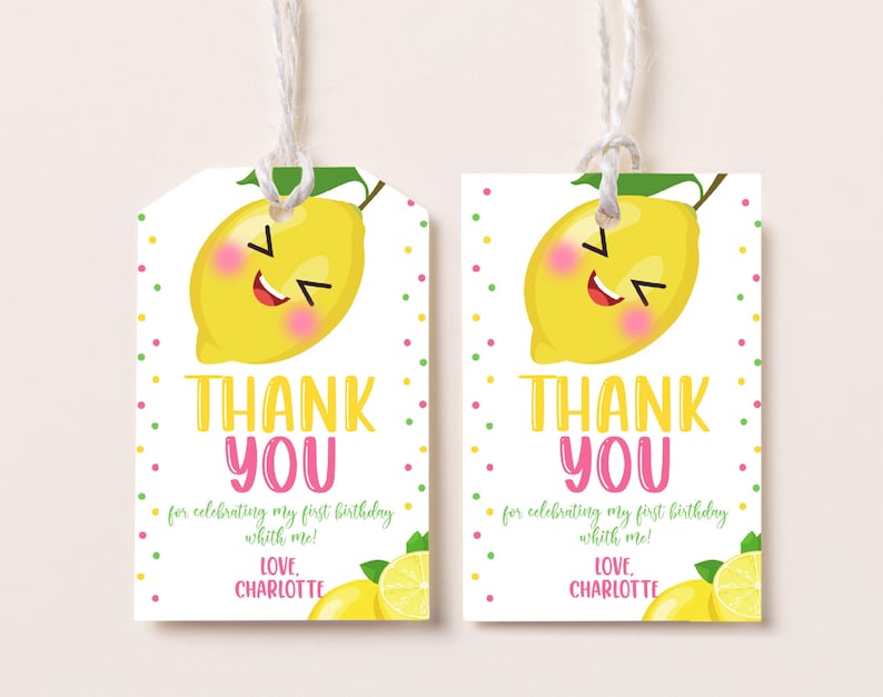 Lemon Gift Tag Birthday Party Favor Label Lemonade Thank You - Etsy