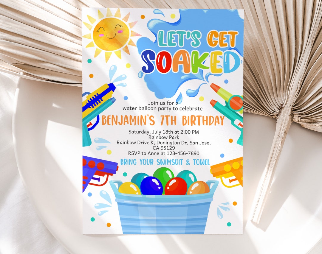 Water Balloon Birthday Invitation Water Gun Birthday Invite Let's Get ...