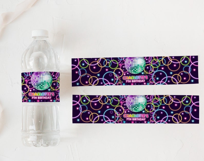 Dance Party Water Bottle Label Teen Girls Birthday Party Decor Neon ...