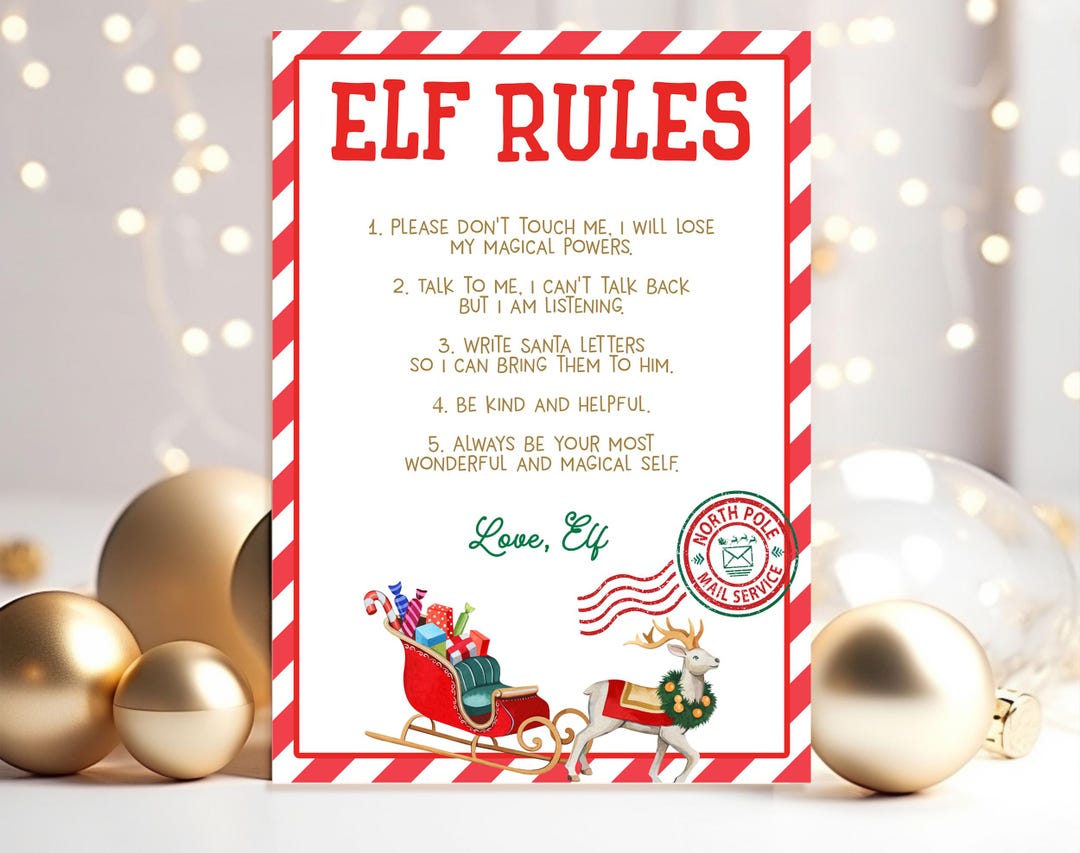 Elf Rules to Follow, Elf Arrival Rules, Elf No Touching, Christmas Elf ...