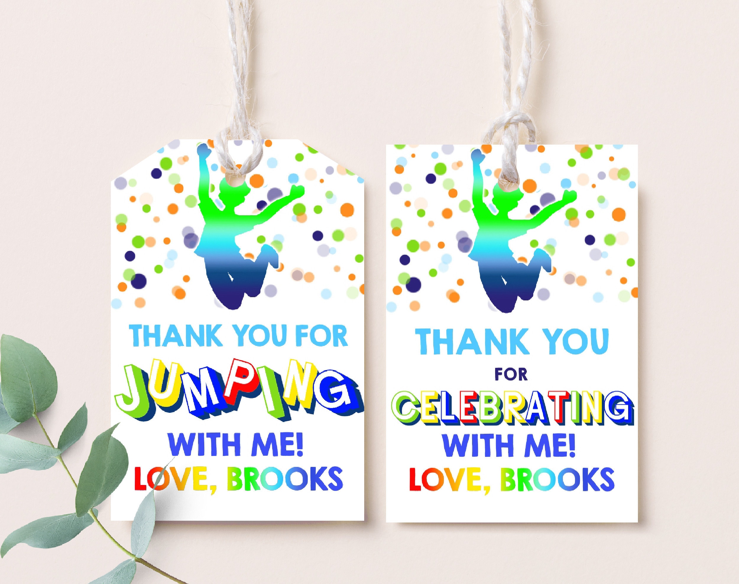 Jump Party Favor Tags Jumping Thank You Tags Birthday Gift Tags Bounce ...